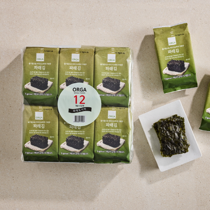 [1+1]ORGA 들기름으로 바삭구운 파래김 12봉 | 배민스토어